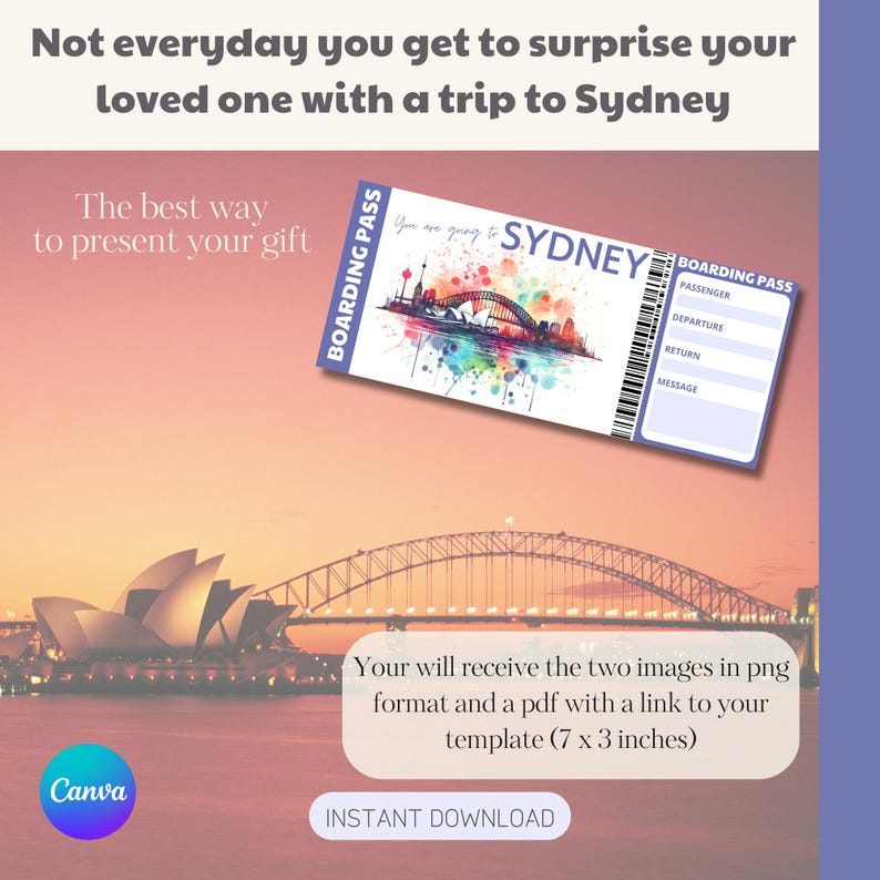 Sydney Travel Boarding Pass Ticket, Editable in Canva Flight Boarding ...