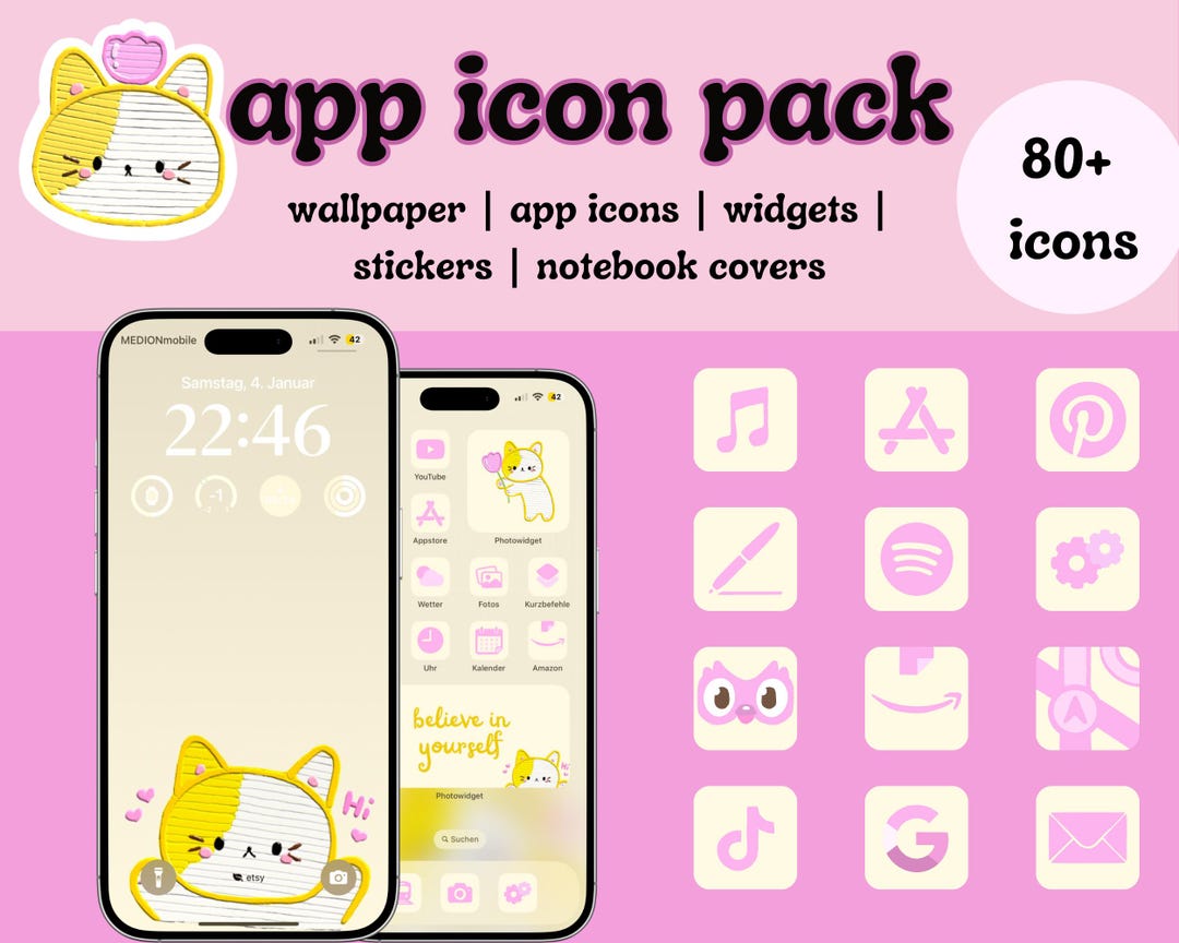 Cute Cat App Icon Pack: Wallpapers, App Icons, Notebook Covers ...