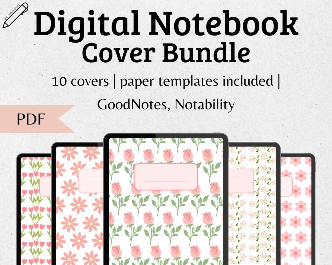 Digital Notebook Cover Bundle | Paper Templates Included | Floral ...