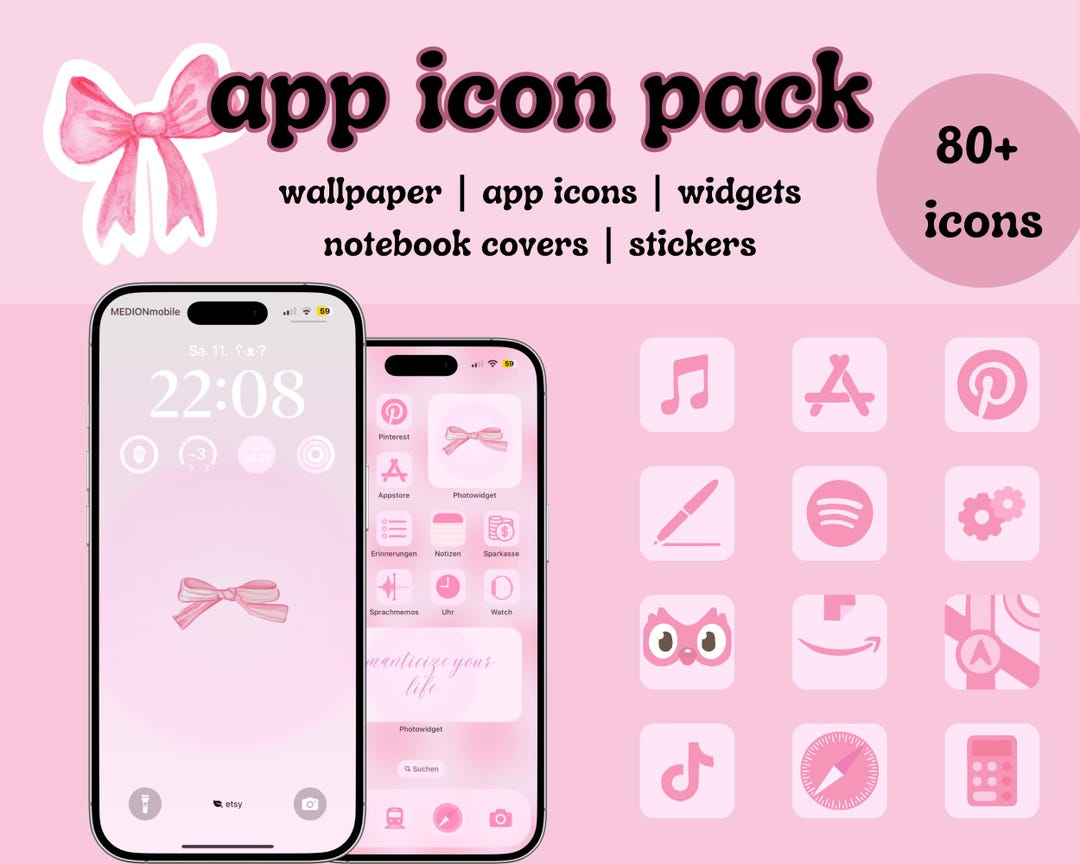 Cute Coquette Bows App Icon Pack: Wallpapers, App Icons, Notebook ...