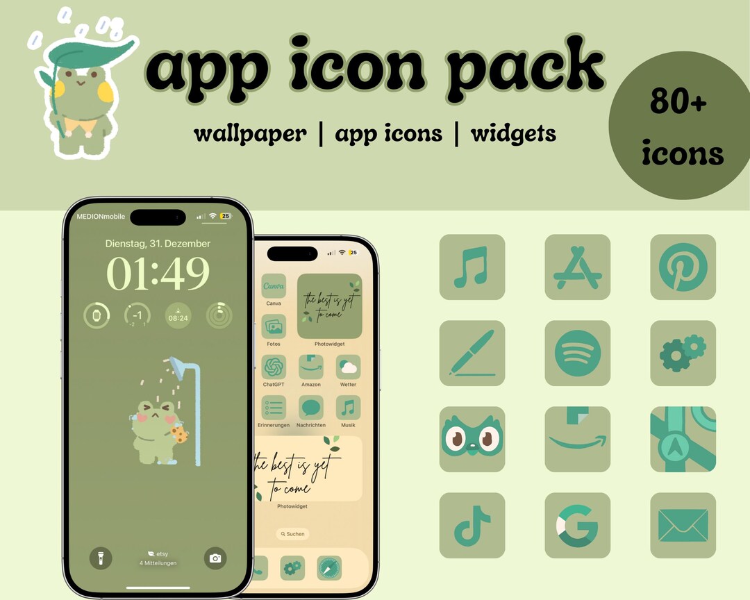 Cute Frog Digital Bundle, Pack: Wallpapers, App Icons, Notebook Covers ...