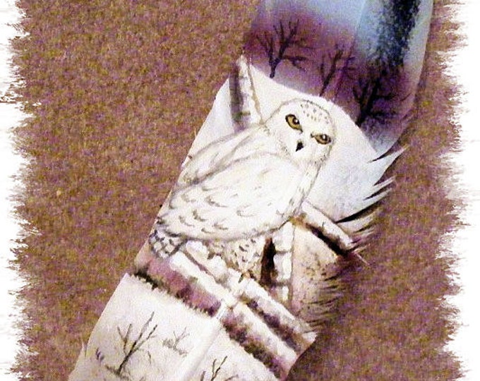 Hand Painted Snow Owl Feather - Etsy