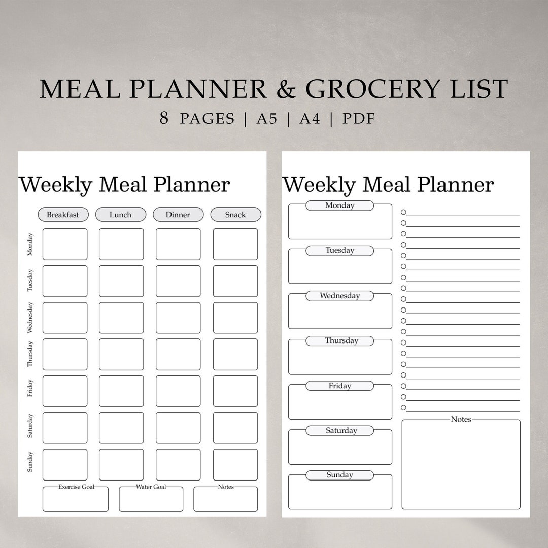 Meal Planner & Grocery List | Printable Template | 7 Day Menu Plan ...