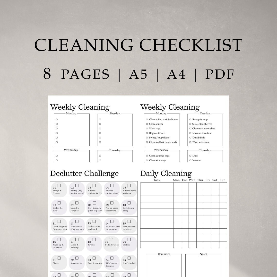 Printable Cleaning Checklist Daily Cleaning Checklist Weekly Cleaning ...
