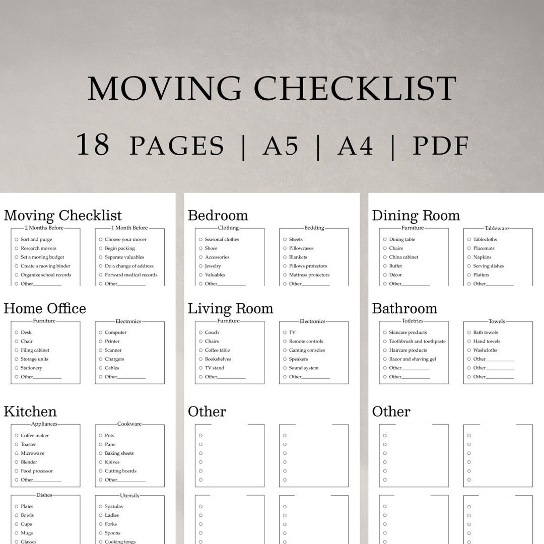 Ultimate Moving Checklist: Room-by-room Guide (printable PDF) - Etsy