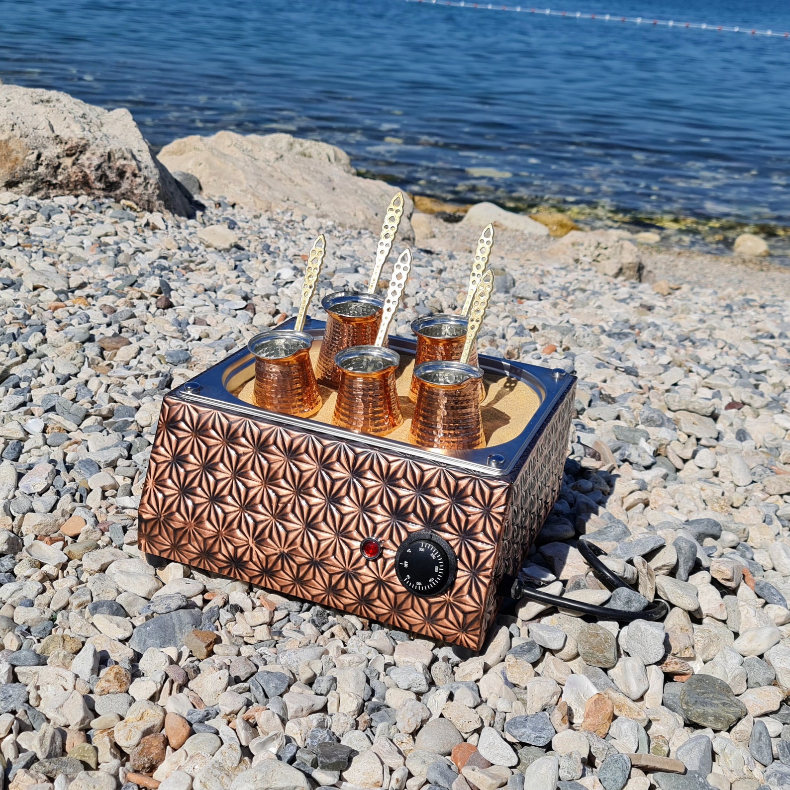 Traditional Turkish Sand Coffee Maker With 5 Copper Coffee Pots ...