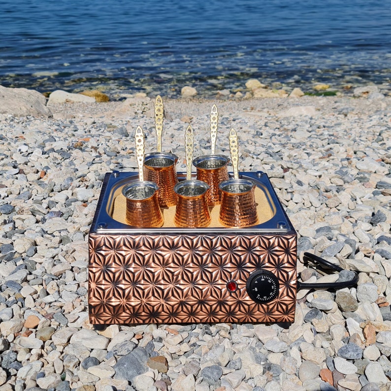 Traditional Turkish Sand Coffee Maker With 5 Copper Coffee Pots ...