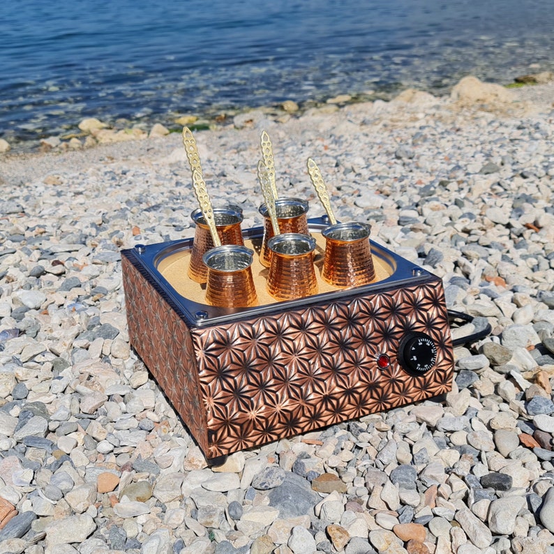 Traditional Turkish Sand Coffee Maker With 5 Copper Coffee Pots ...