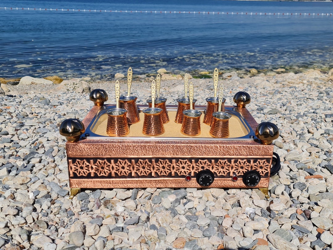 Turkish Sand Coffee Maker With 10 Copper Coffee Pots - Turkish Coffee ...