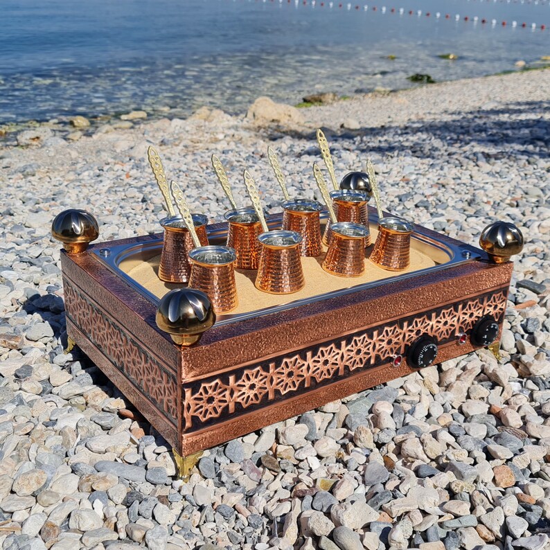 Turkish Sand Coffee Maker With 10 Copper Coffee Pots - Turkish Coffee ...