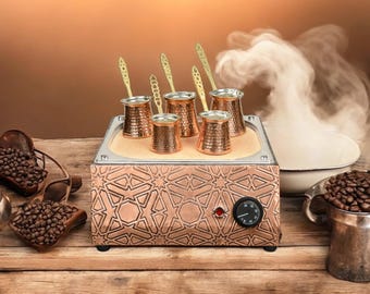 Traditional Turkish Sand Coffee Maker With 5 Copper Coffee Pots ...