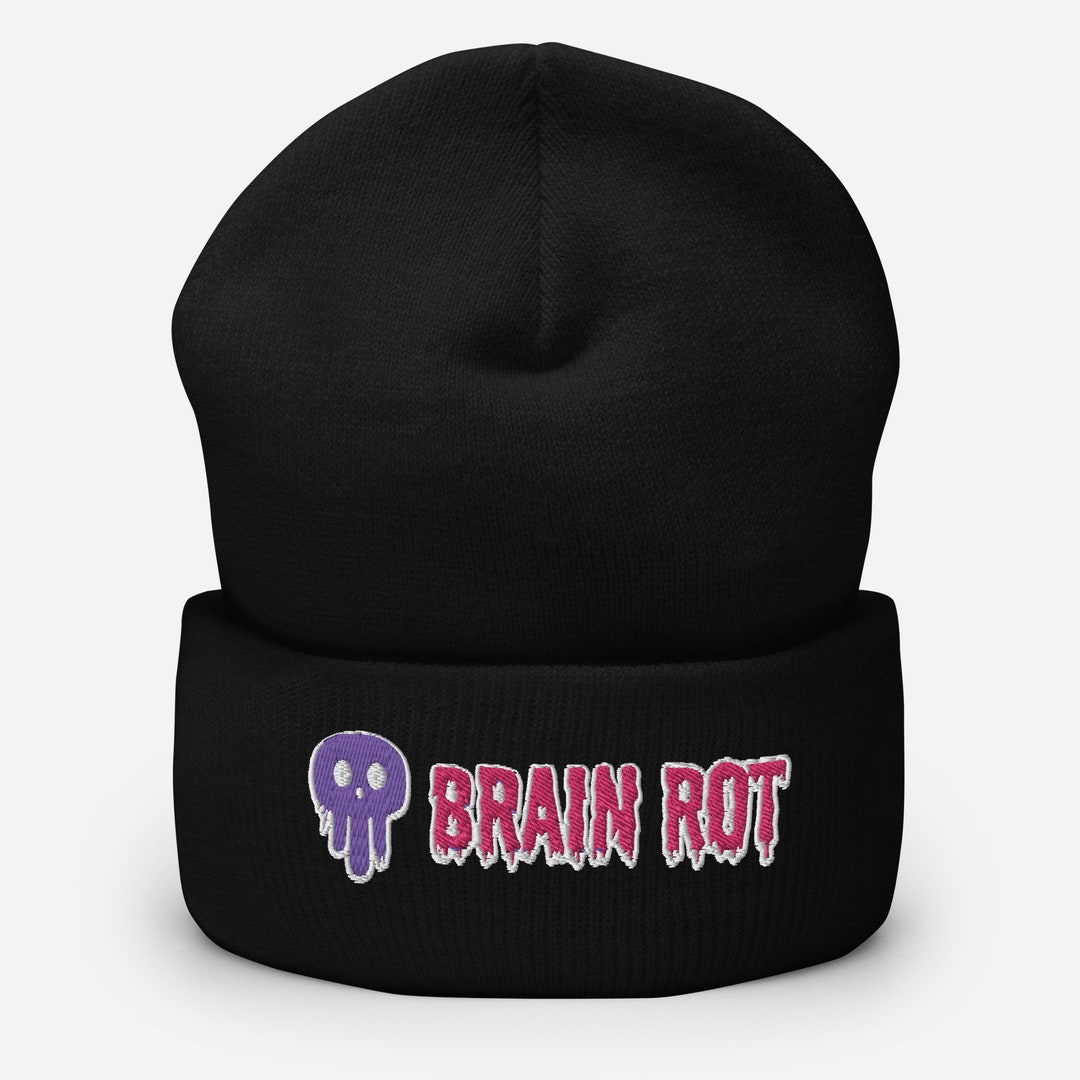 Pastel Goth Embroided Beanie Brain Rot | Gothic Emo Alternative Grunge ...