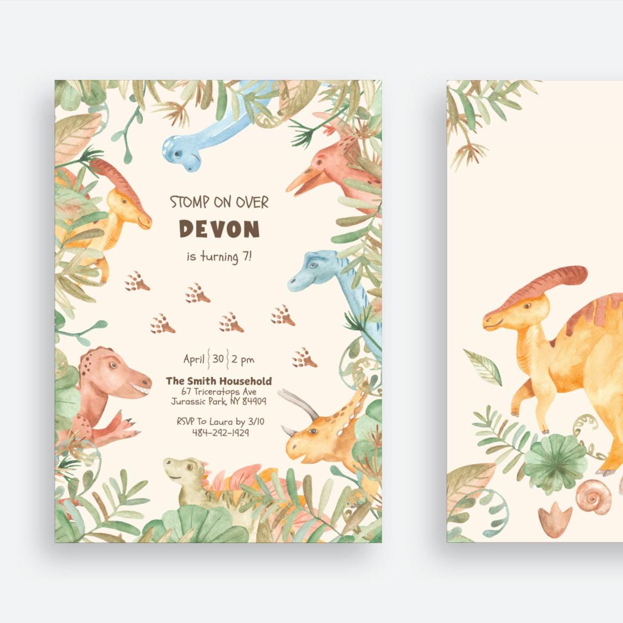 Editable Dinosaur Kids Birthday Invitation, 'stomp on Over' Kids Canva ...