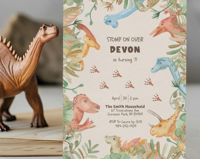 Editable Dinosaur Kids Birthday Invitation, 'stomp on Over' Kids Canva ...