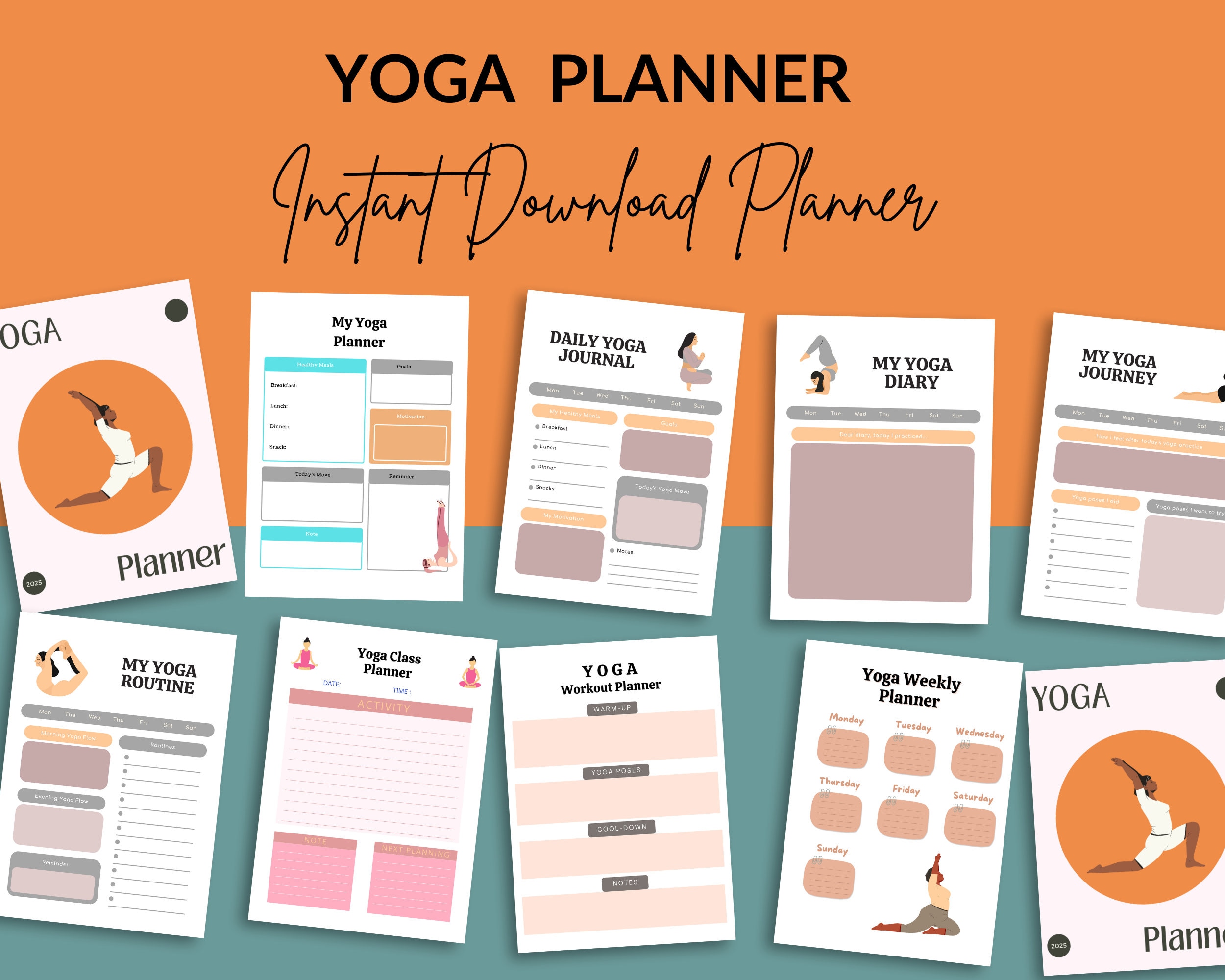 Yoga Journal Yoga Poses Planner Printable Yoga Tracker Wellness Planner ...