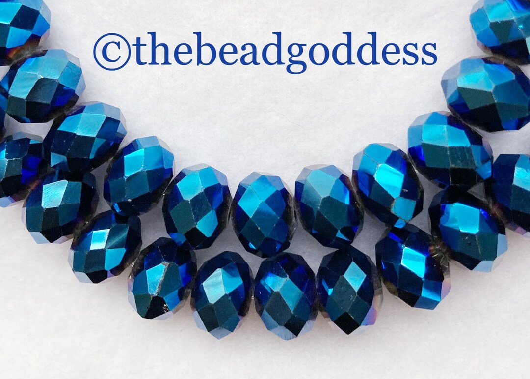 New 17 GORGEOUS BLUE METALLIC Finished Faceted Glass Crystal Beads ...
