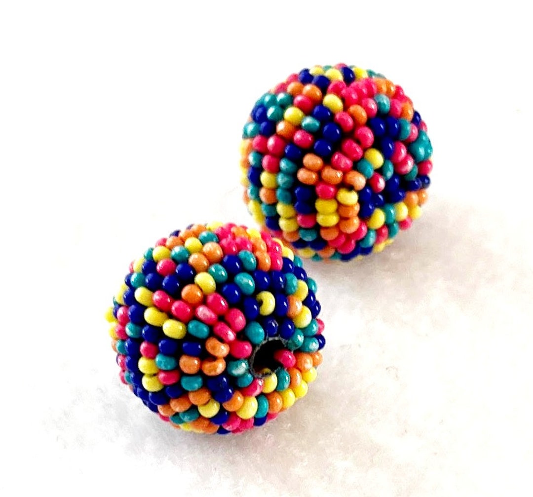 NEW REMARKABLE 15mm Pair Glass Seed Beaded Beads in GORGEOUS Colors and ...