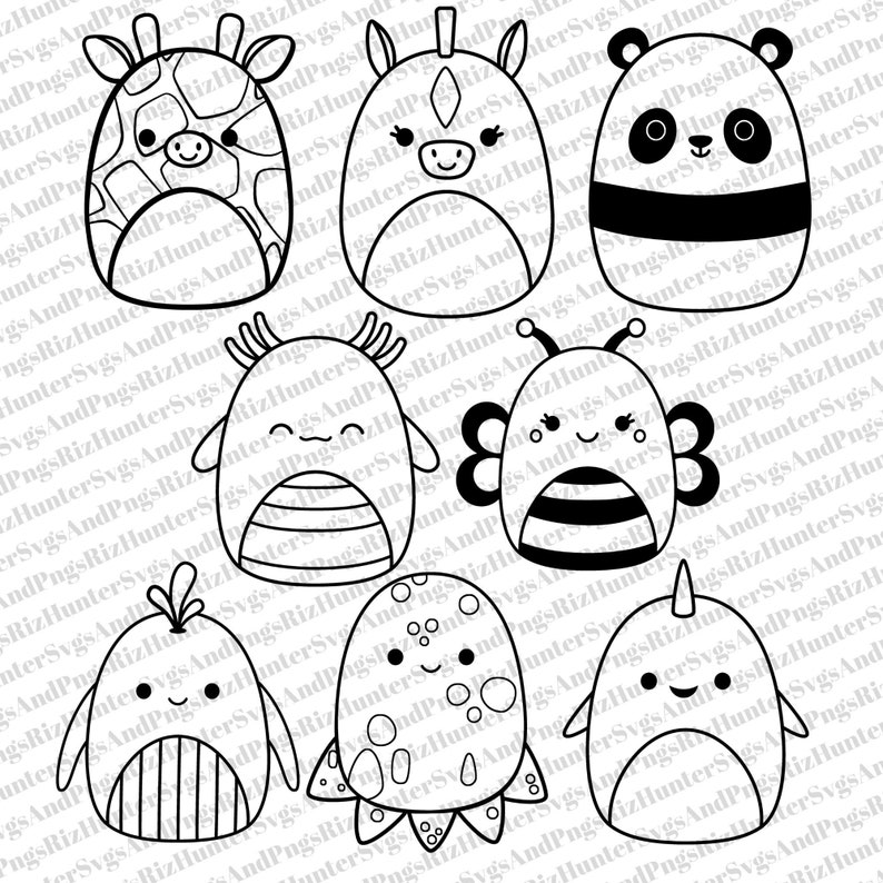 Squishmallow Animal Outlines: SVG PNG Clipart Bundle (digital Download ...