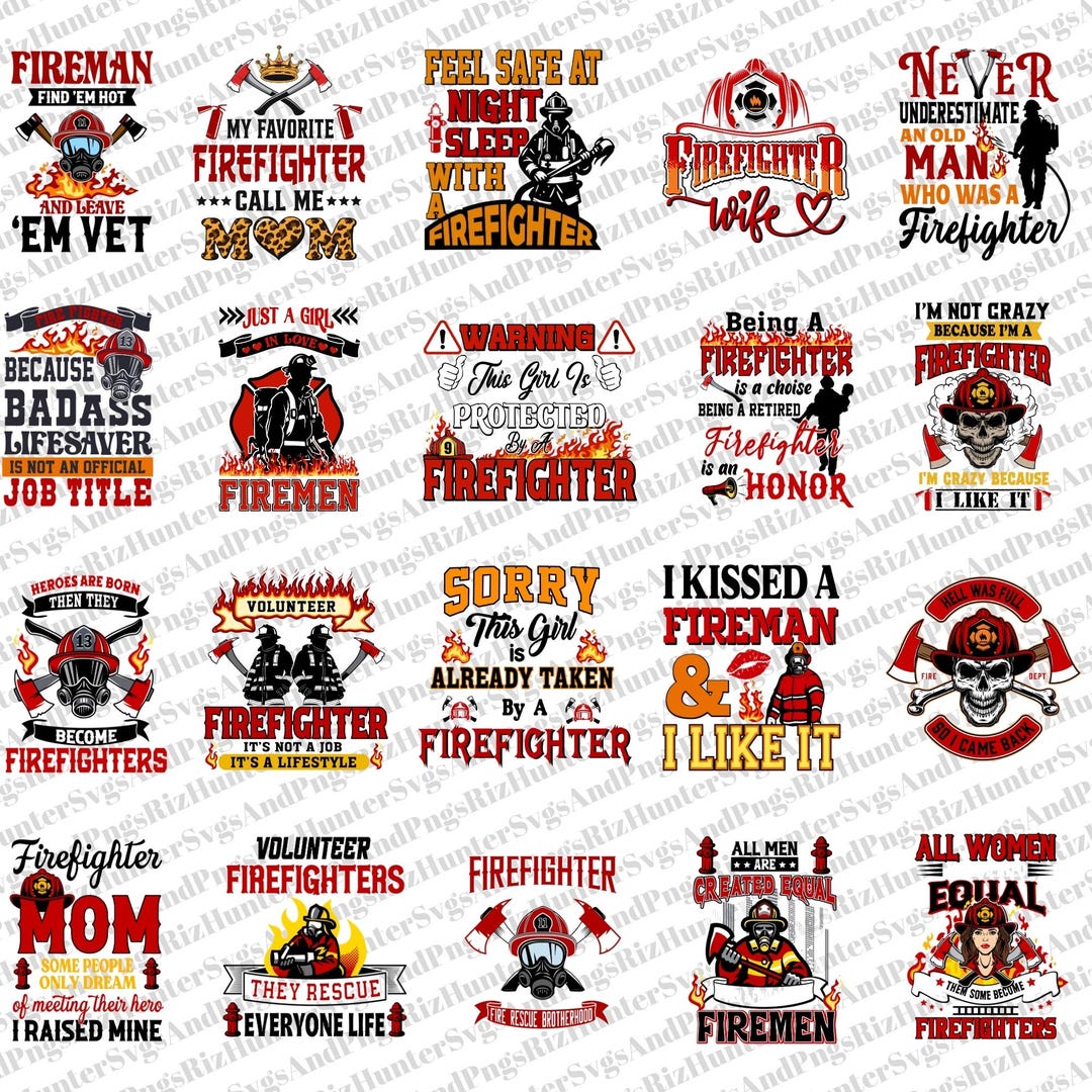 20 Firefighter SVG PNG Sublimation Bundle Fire Fireman Fire Department ...
