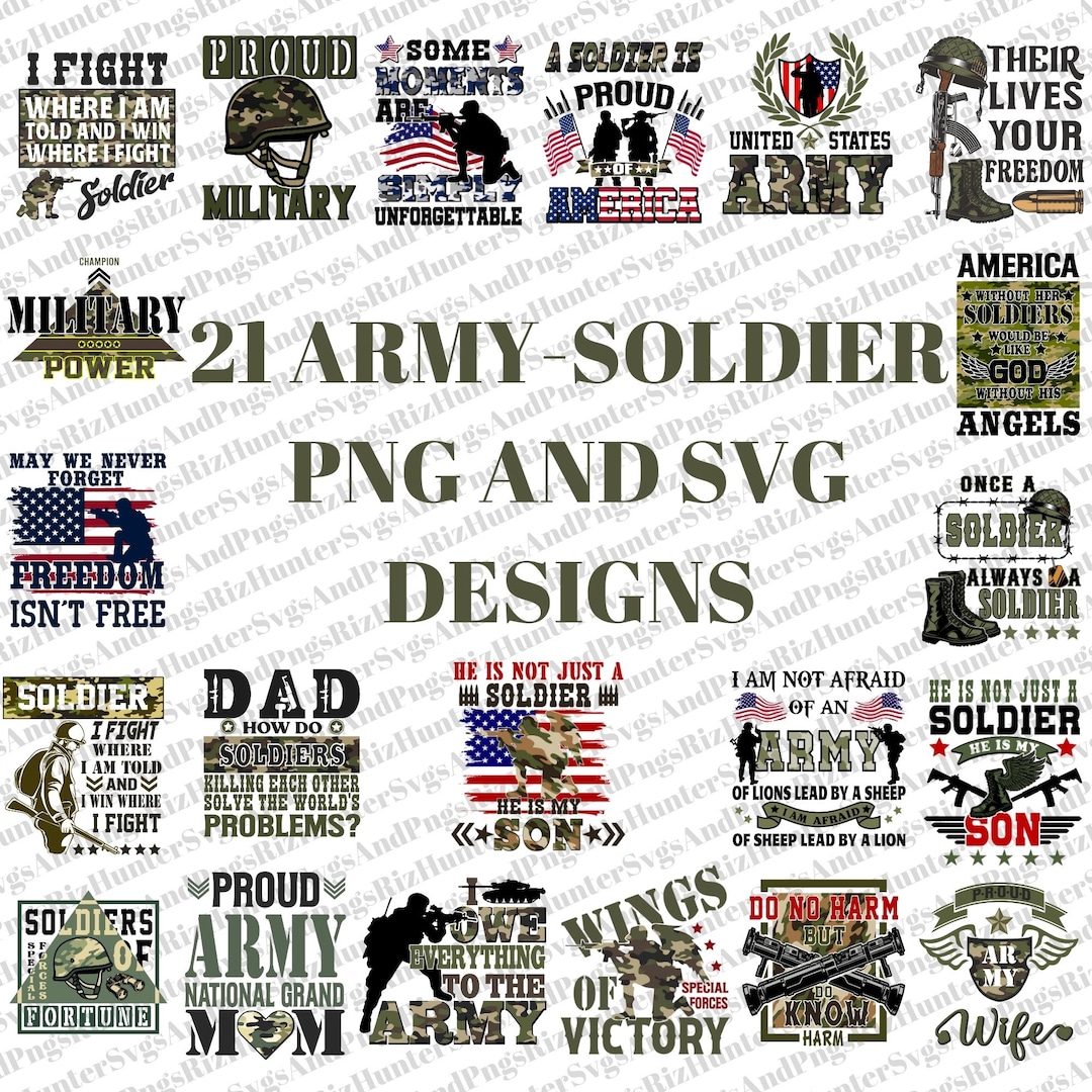 Military Soldier PNG SVG Bundle: Army Clipart & Quotes (digital ...