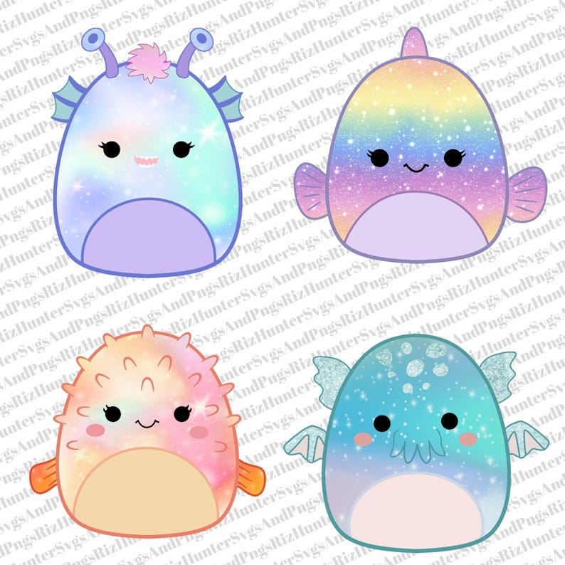 Squishmallow Sea Animals Clipart Bundle: Pastel PNG Designs (digital ...