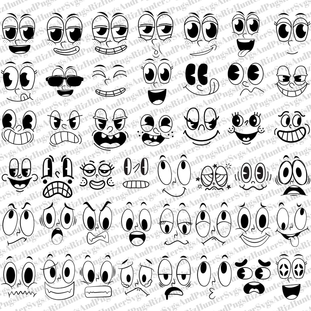 45 Faces Gestures Mimic SVG PNG Clipart Bundle Cricut Silhouette ...