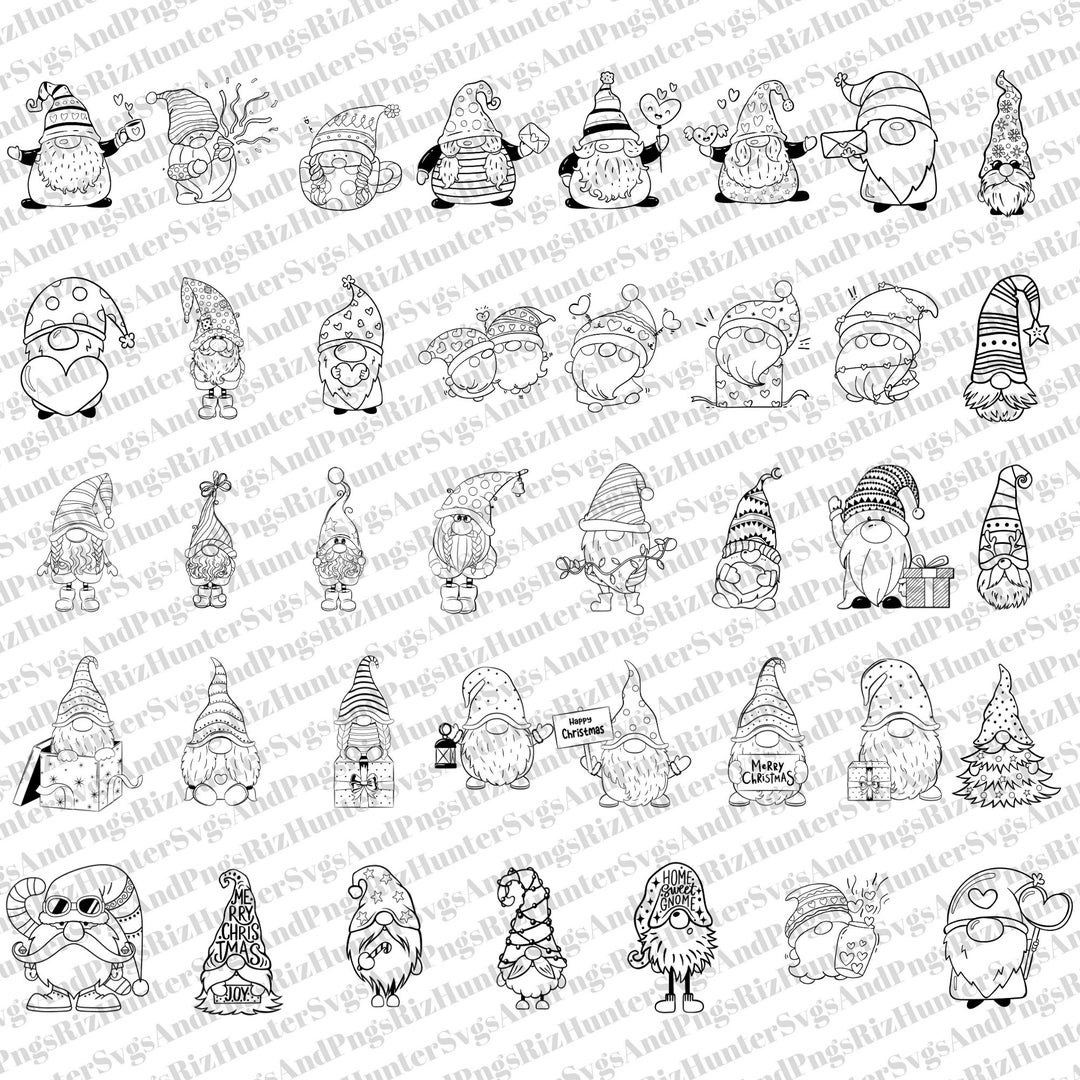 Christmas Gnomes Outline Clipart Bundle: PNG SVG Cut Files - Etsy