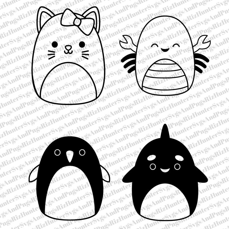 Squishmallow Animal Outlines: SVG PNG Clipart Bundle (digital Download ...