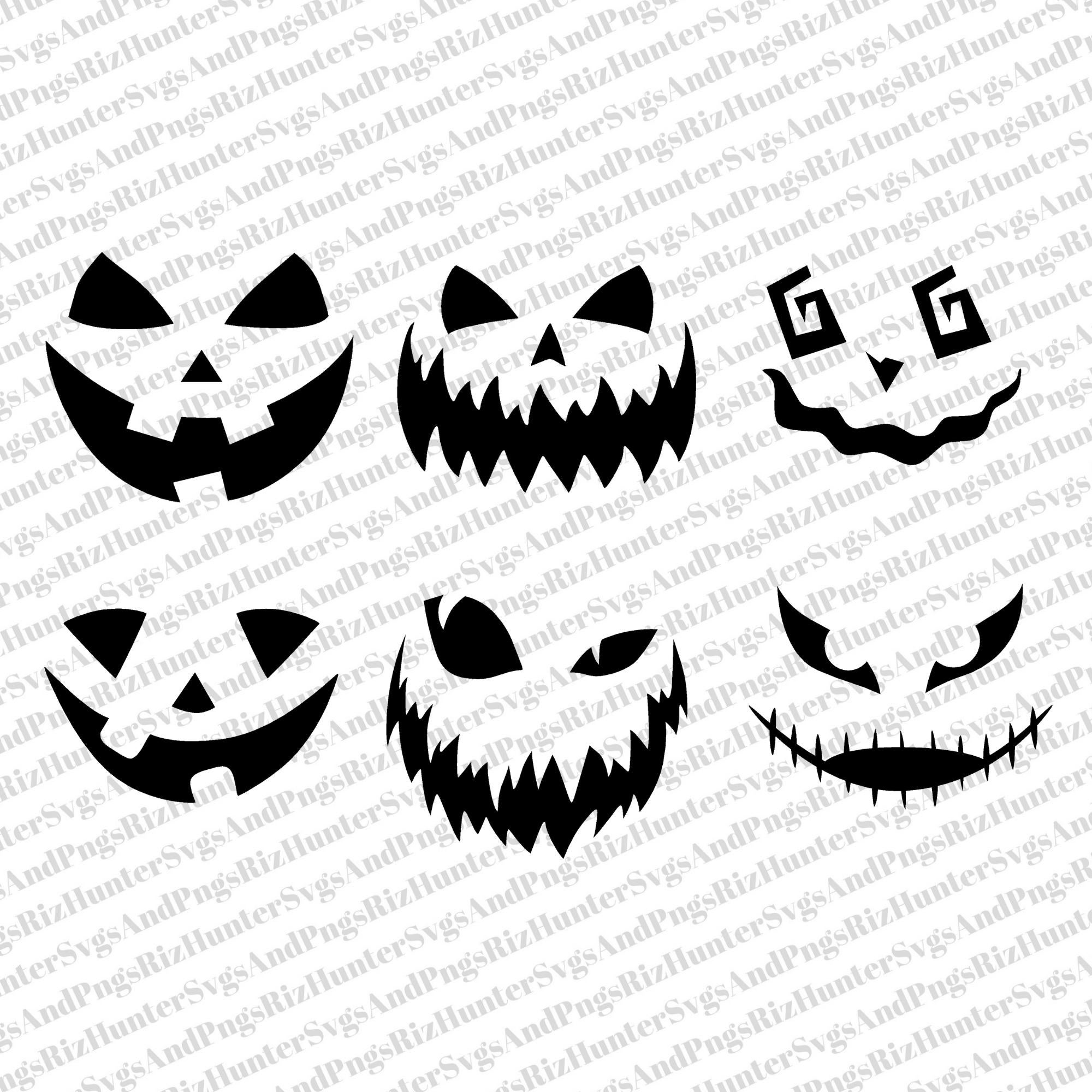 Halloween Pumpkin Faces SVG PNG Bundle: Spooky Jack O Lantern Clipart ...