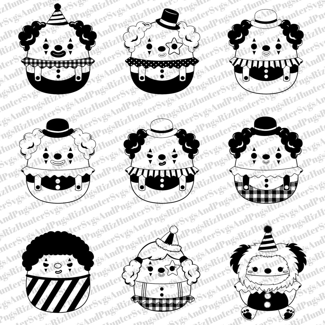 9 Squishmallow Clowns Outline PNG SVG Clipart Cricut Designs Bundle ...