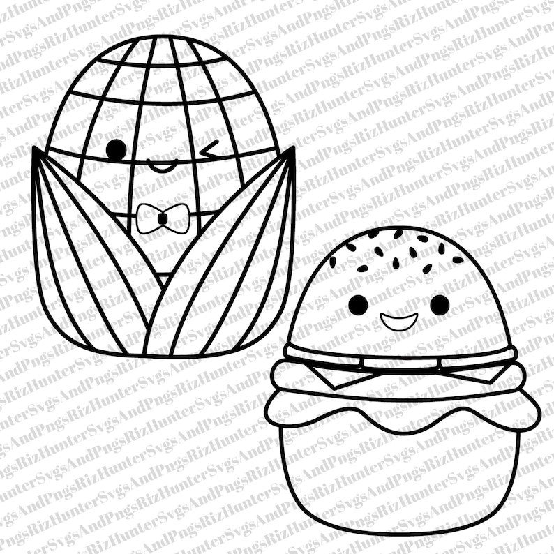20 Squishmallow Foods Outline PNG SVG Clipart Cricut Designs Bundle ...