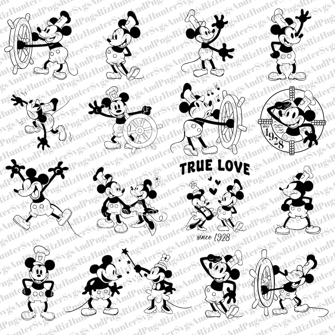 16 Mouse PNG SVG Cut Files 1920s Retro Cartoon Style Mouse Design ...