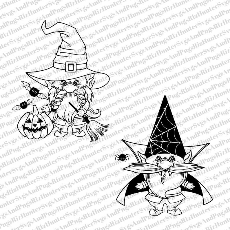 Halloween Gnomes Outline Clipart Bundle: PNG SVG Cricut Designs ...