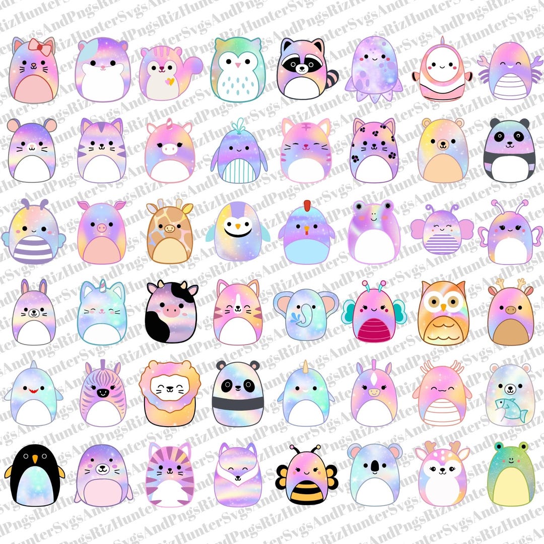 Glitter Squishmallow Animals Clipart: 48 PNG Designs (digital Download ...