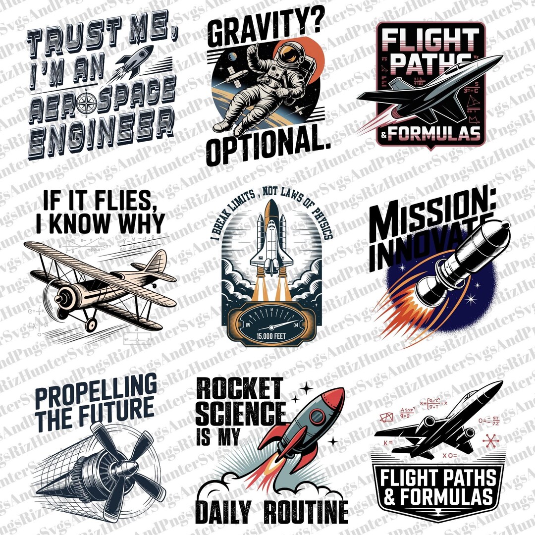 Aerospace Engineer PNG Bundle: Funny STEM & Rocket Science Designs (9 ...