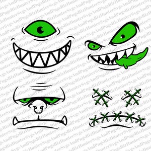 Halloween Monster Faces SVG PNG Bundle: Spooky Pumpkin Carving Clipart ...