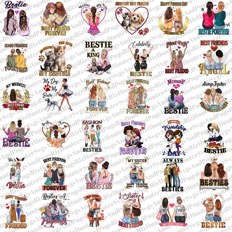 Besties PNG Bundle: Friendship Clipart for Tumblers & Totes (digital ...