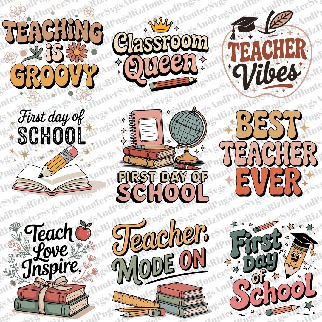 Retro Teacher PNG Bundle: Groovy Classroom Clipart (digital Download - Etsy