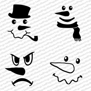 Snowman Faces Outlines Svg Png Snowman Clipart Christmas Svg Png ...