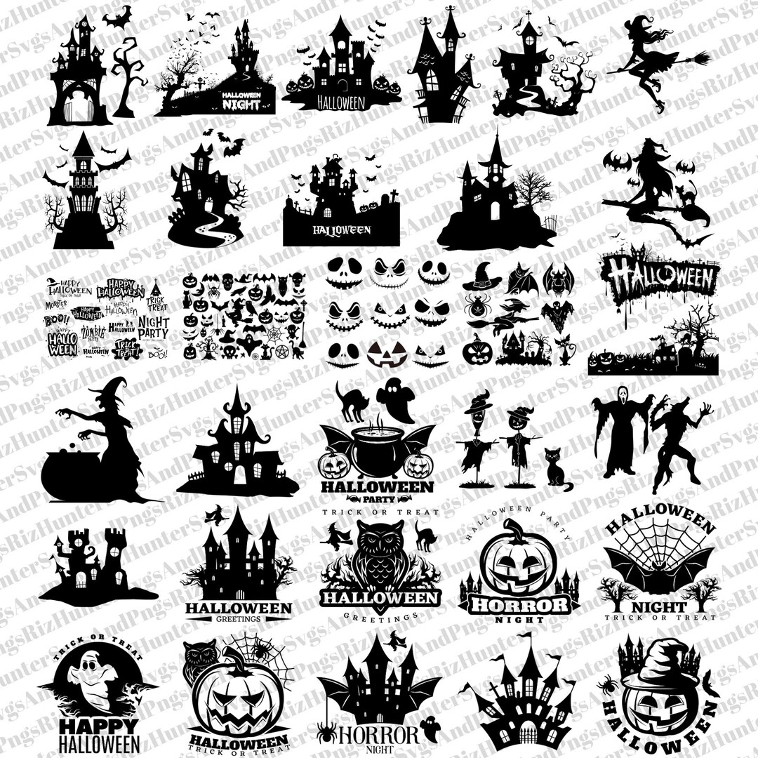 Halloween Silhouettes SVG PNG Bundle: Cricut Cut Files (digital ...
