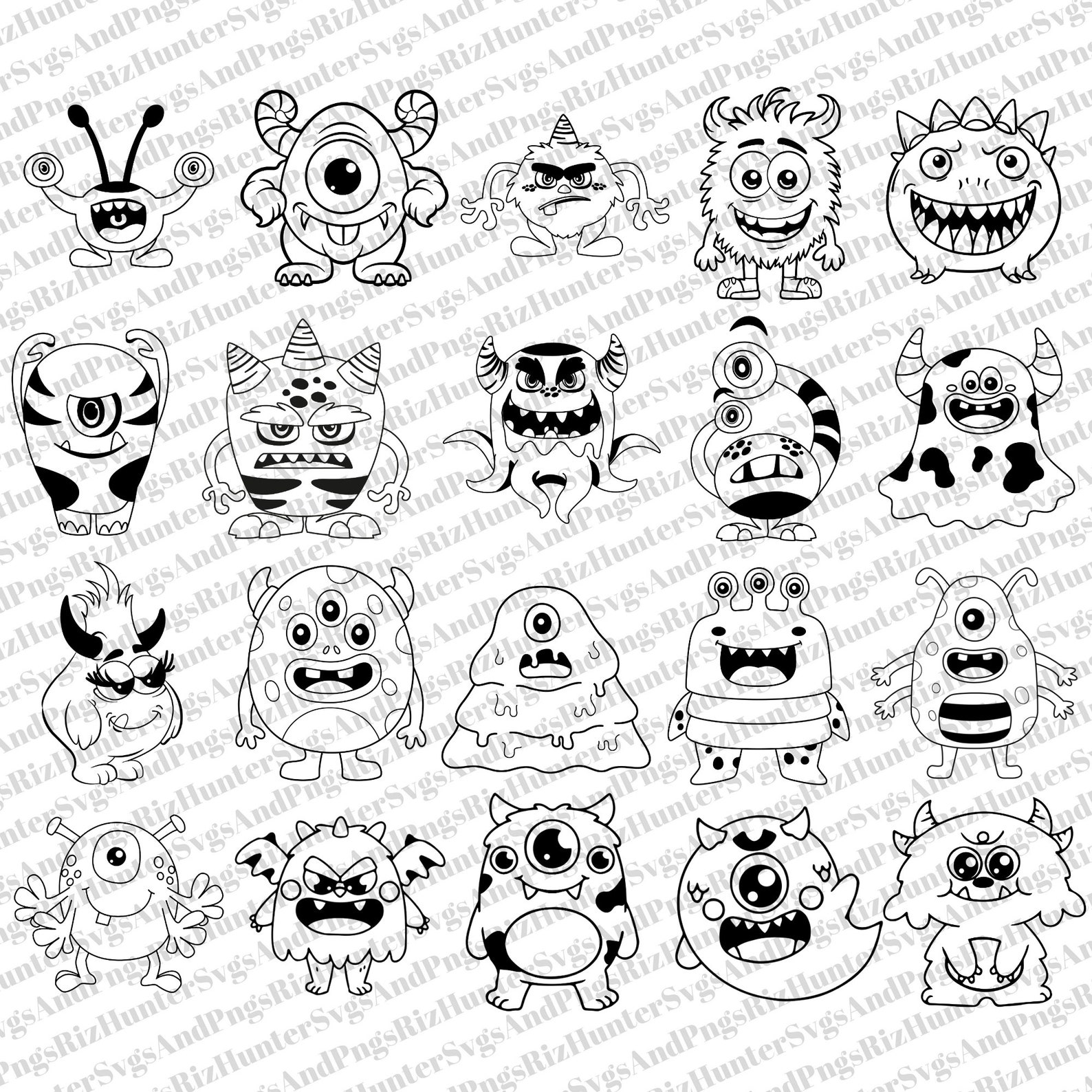 Monster Outlines SVG PNG Bundle: Cricut Cut Files - Etsy