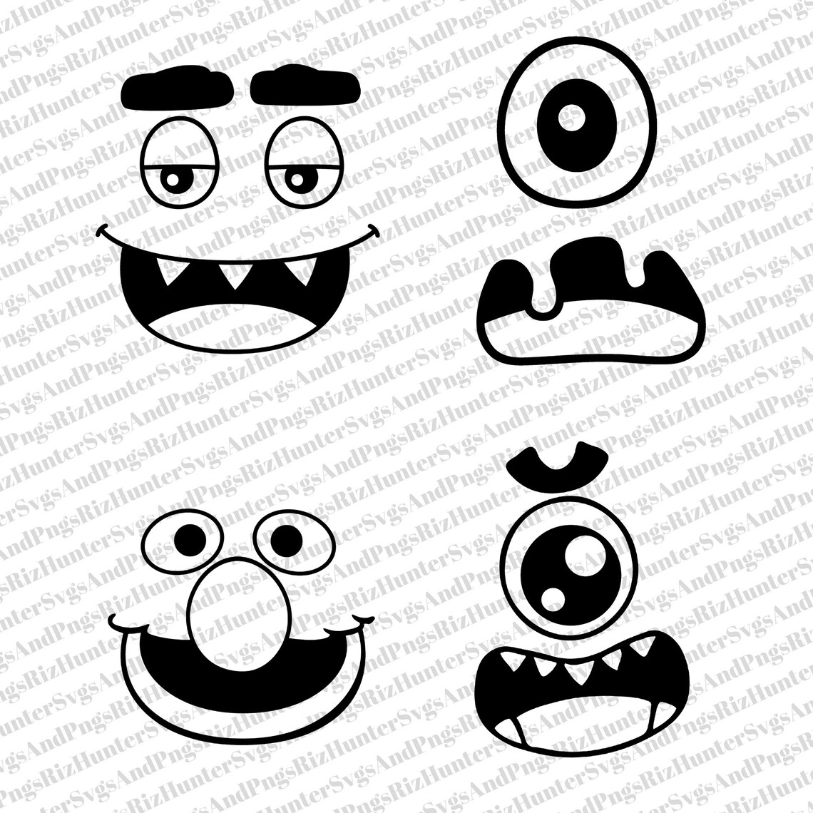 16 Monster Faces Outlines Cricut SVG PNG Bundle Monsters Clipart SVG ...