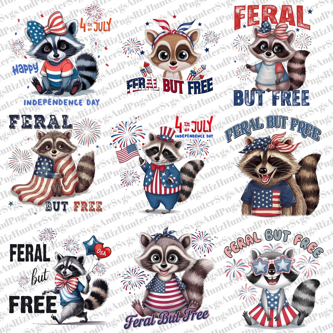 4th of July Raccoon Clipart: Patriotic PNG Bundle (digital Download) - Etsy