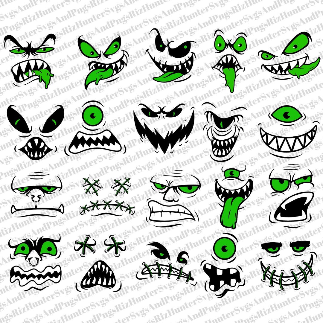 Halloween Monster Faces SVG PNG Bundle: Spooky Pumpkin Carving Clipart ...