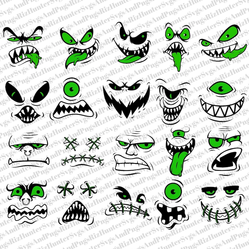 Halloween Monster Faces SVG PNG Bundle: Spooky Pumpkin Carving Clipart ...