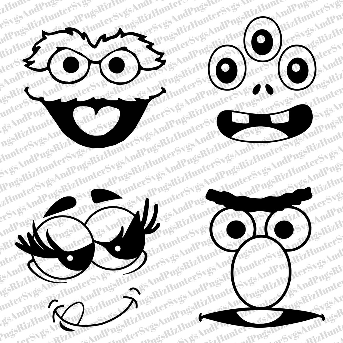 16 Monster Faces Outlines Cricut SVG PNG Bundle Monsters Clipart SVG ...
