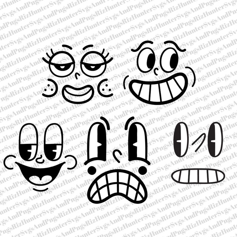45 Faces Gestures Mimic SVG PNG Clipart Bundle Cricut Silhouette ...