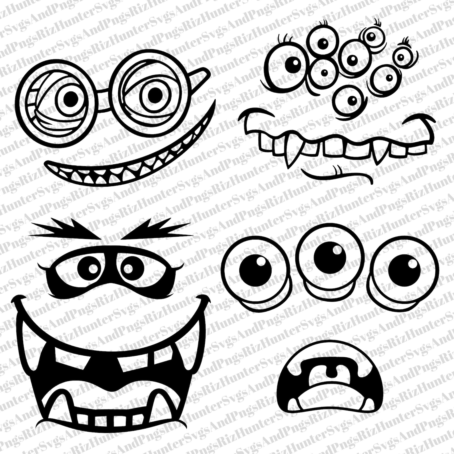 16 Monster Faces Outlines Cricut SVG PNG Bundle Monsters SVG Monster ...