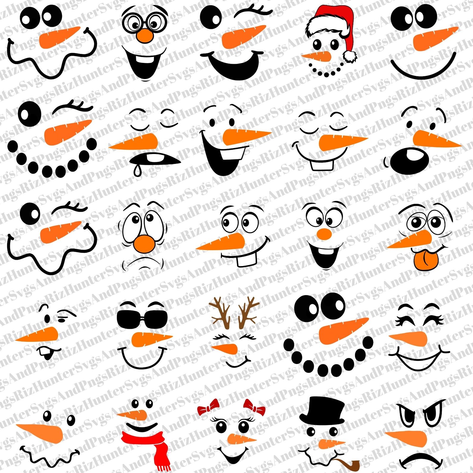 Snowman Faces Clipart: Christmas SVG PNG Bundle (digital Download) - Etsy