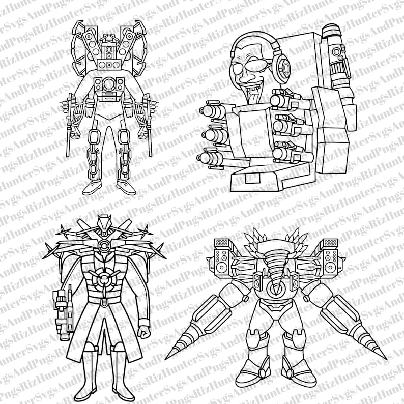 Skibidi Toilet Titans Zombies Outlines Svg Png Bundle for Sublimation T ...